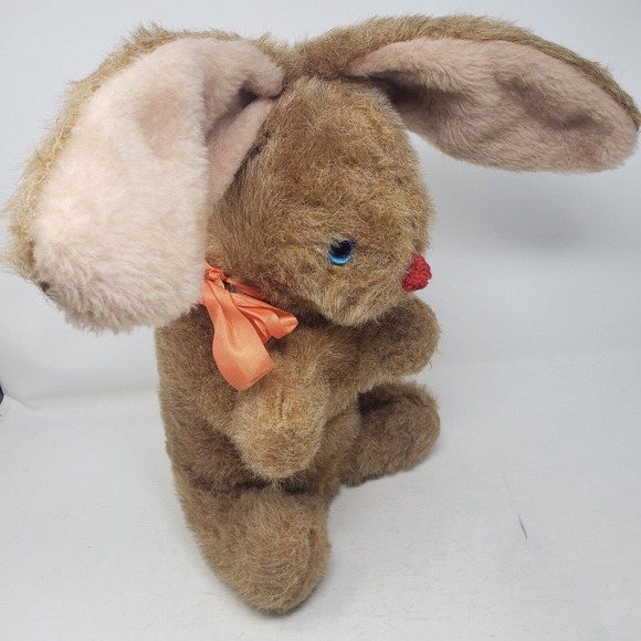 Vintage | Toys | Vintage Brown Bunny Rabbit Stuffed Animal Plush 7 In Felt Mouth Pompom Nose ...